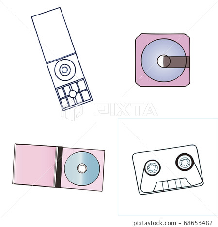 Assorted retro music media (cassette tape, 8cm... - Stock Illustration ...
