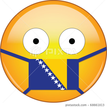 Yellow scared emoji in Bosniak medical mask - Stock Illustration ...