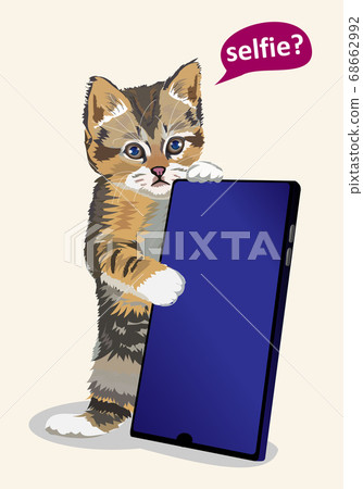 Vector drawing with a cute kitten. Poster for...-插圖素材 [68662992] - PIXTA圖庫