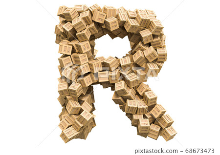 Letter R from wooden boxes. 3D rendering - Stock Illustration [68673473 ...
