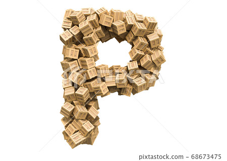 Letter P from wooden boxes. 3D rendering - Stock Illustration [68673475 ...