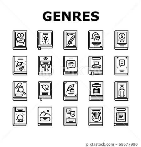 Literary Genres Books Collection Icons Set Vector - Stock Illustration ...