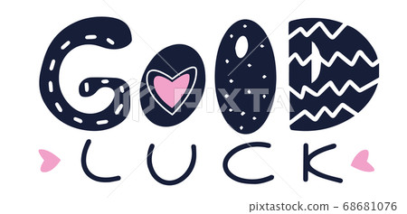 Kids Good luck Hand drawn text. Funny lettering - Stock Illustration ...