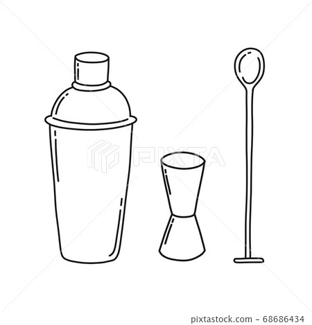 bar tools doodle icons, vector line illustration - Stock Illustration ...