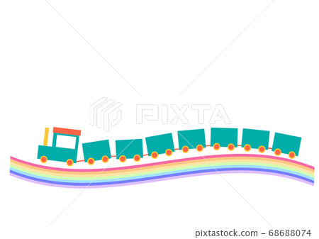 Illustration of a train running on a rainbow track - Stock Illustration ...