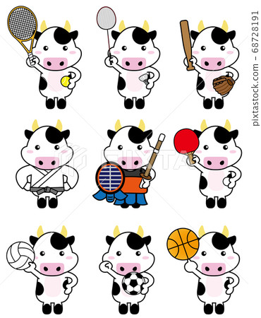 Cow 06_10 (set of cows playing various sports) - Stock Illustration ...
