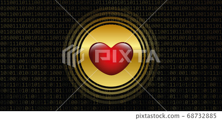 digital heart on golden binary code background - Stock Illustration ...