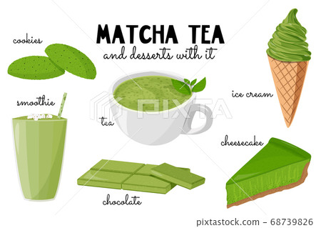 Hand drawn food with matcha green tea - ice... - Stock Illustration ...