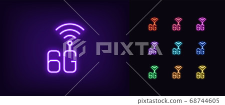 Neon 6G network icon. Glowing neon 6g technology - Stock Illustration ...