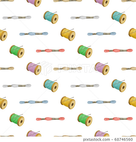Hand drawn sewing threads, seamless pattern-插圖素材 [68746560] - PIXTA圖庫