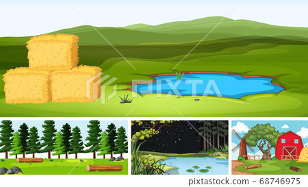 Four different scenes in nature setting cartoon - Stock Illustration ...