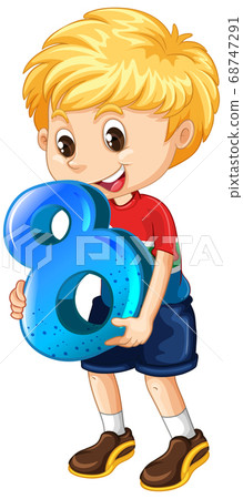 Blonde boy holding math number eight - Stock Illustration [68747291 ...