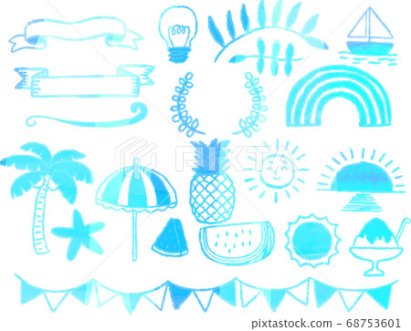 Summer material set Hand drawn watercolor style - Stock Illustration ...