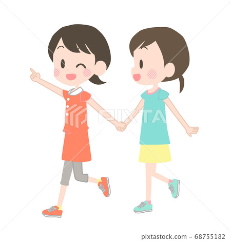 Children walking hand in hand - Stock Illustration [68755182] - PIXTA