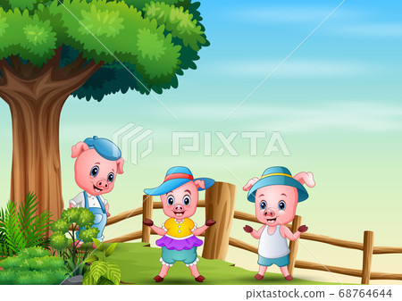 Illustration of three little pig under the big... - Stock Illustration ...