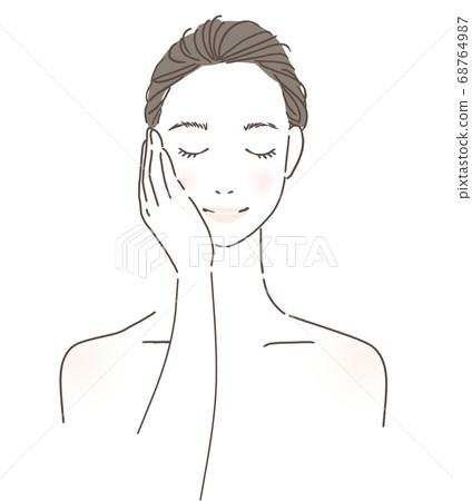 Woman holding one hand on the cheek - Stock Illustration [68764987] - PIXTA