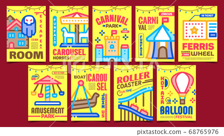 Amusement Park Advertising Posters Set Vector - Stock Illustration ...