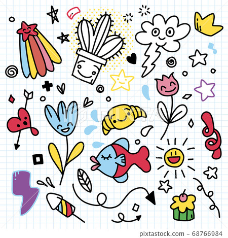 Sticker icons hand drawn doodle - Stock Illustration [68766984] - PIXTA