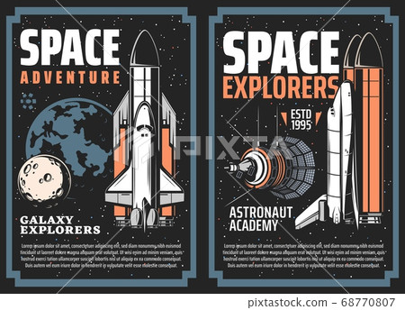 Space adventure, planet exploration vector posters - Stock Illustration ...