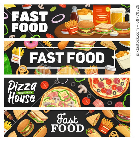 Fast food, takeaway meal banners, vector cafe menu - Stock Illustration ...