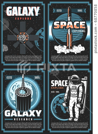 Space exploring retro posters, galaxy expedition - Stock Illustration ...
