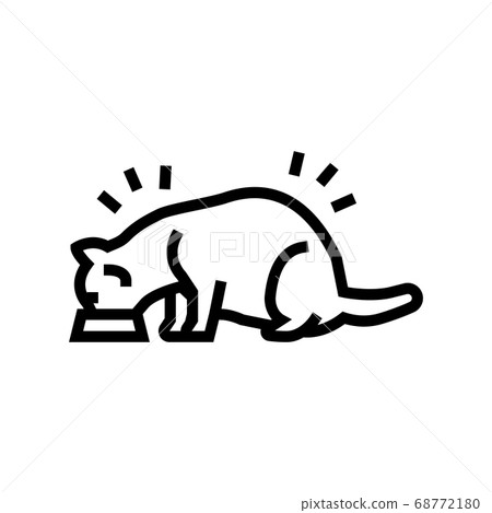 cat eating food line icon vector illustration - Stock Illustration ...