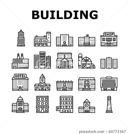 Building Architecture Collection Icons Set Vector - Stock Illustration ...