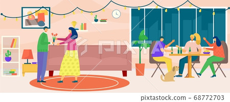 House party, vector illustration. Flat man... - Stock Illustration ...