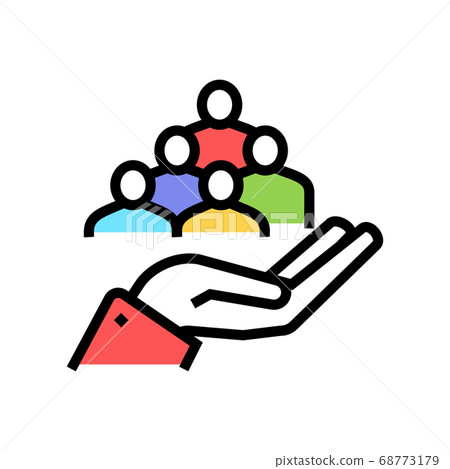 employees on human hand color icon vector... - Stock Illustration ...