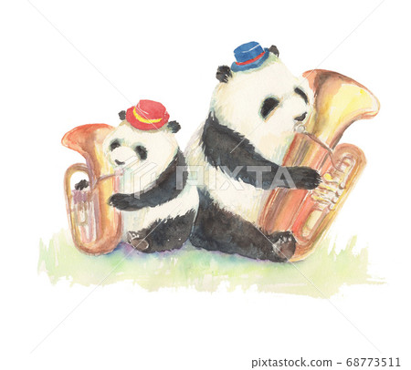 Illustration of a panda playing a tuba drawn in... - Stock Illustration ...