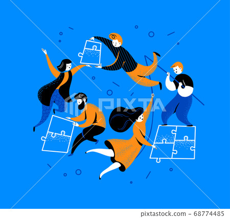 Flat connection concept with people putting - Stock Illustration ...