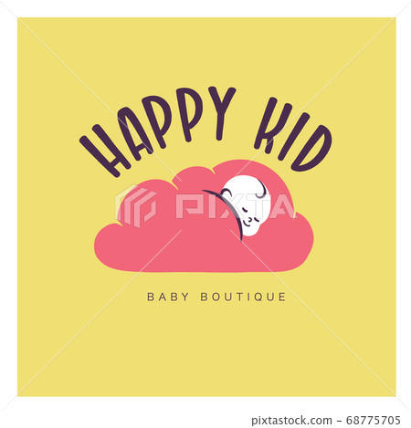 Happy kid logo with baby sleeping in pink cloud...-插圖素材 [68775705 ...