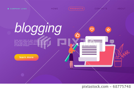 Blogging concept with author hold pencil and... - Stock Illustration ...