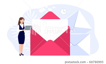 Woman and mail. Email messaging, girl... - Stock Illustration [68780993 ...
