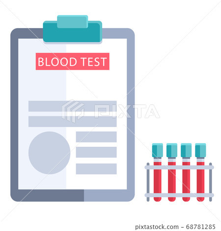 Medical tablet and blood test tubes on white - Stock Illustration ...