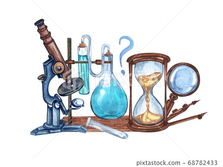 Watercolor vintage science equipment of... - Stock Illustration ...