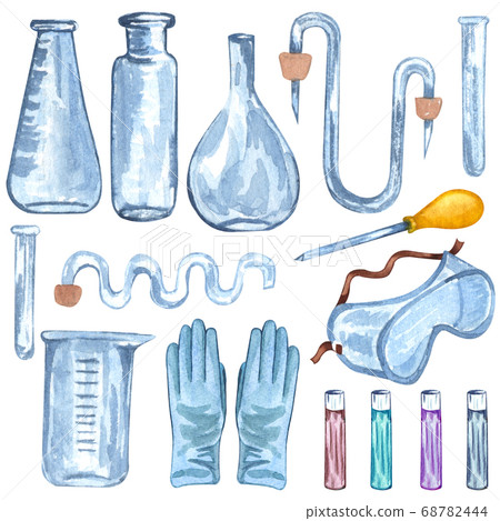 Watercolor chemistry laboratory equipment of... - Stock Illustration ...
