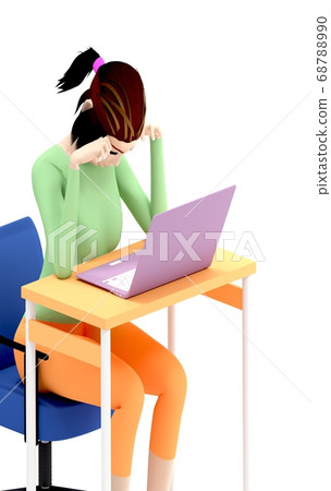 A woman who falls in front of a computer - Stock Illustration [68788990 ...