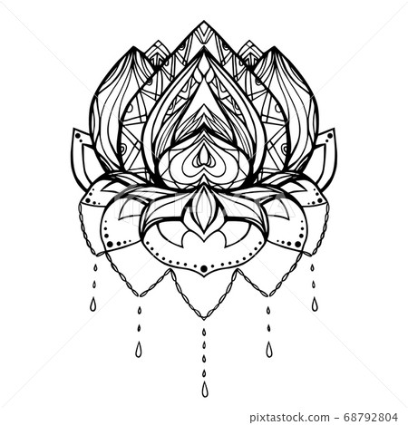 Vector outline illustration of lotus with boho... - Stock Illustration ...