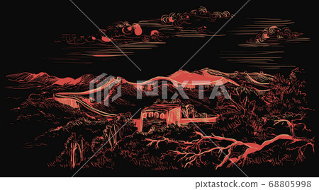 Red China hand drawing landmark 2 - Stock Illustration [68805998] - PIXTA