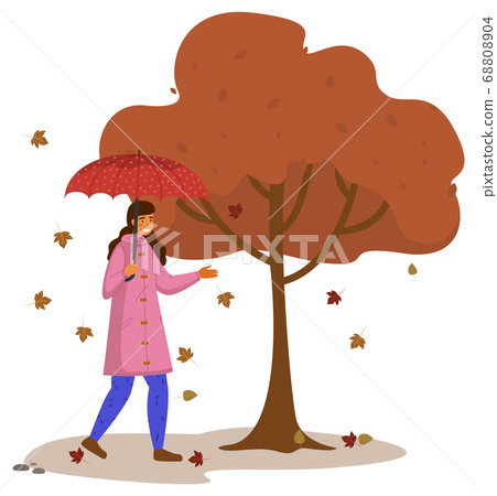 Autumn cartoon girl holding an umbrella,... - Stock Illustration ...