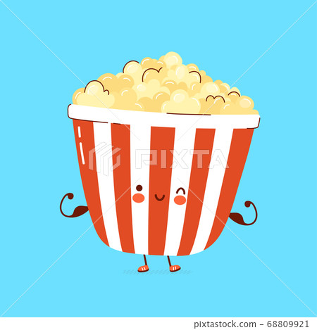 Cute happy popcorn show muscle character - Stock Illustration [68809921 ...