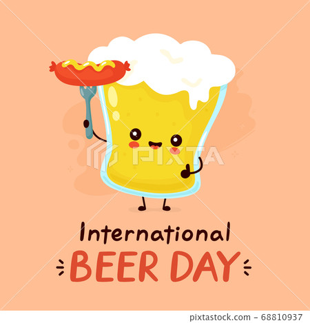 Cute happy smiling glass of beer - Stock Illustration [68810937] - PIXTA