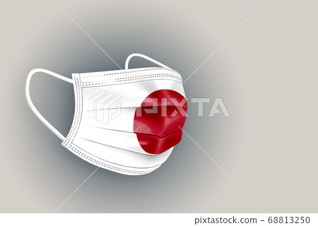 Medical mask with flag of Japan on grey... - Stock Illustration ...