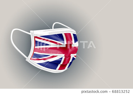 Medical mask with flag of United Kingdom on... - Stock Illustration ...