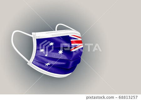 Medical mask with flag of Australia on grey... - Stock Illustration ...