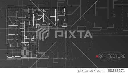Architectural Building Floor Plan On Dark Gray... - Stock Illustration ...