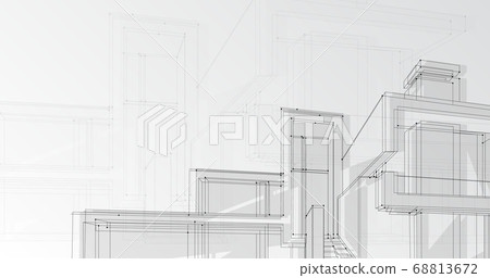 Architectural Building Plan On Gray Background,... - Stock Illustration ...
