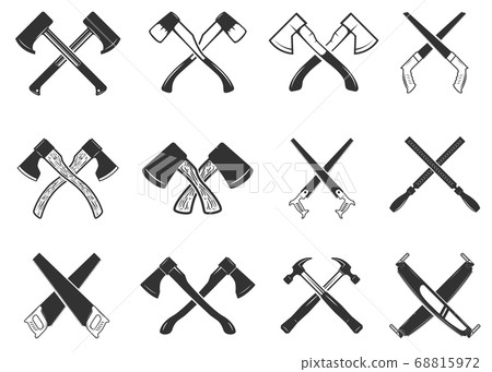 Set of the crossed carpenter tools. Design - Stock Illustration ...