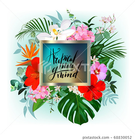 Tropical vector design of greeting card with... - Stock Illustration ...